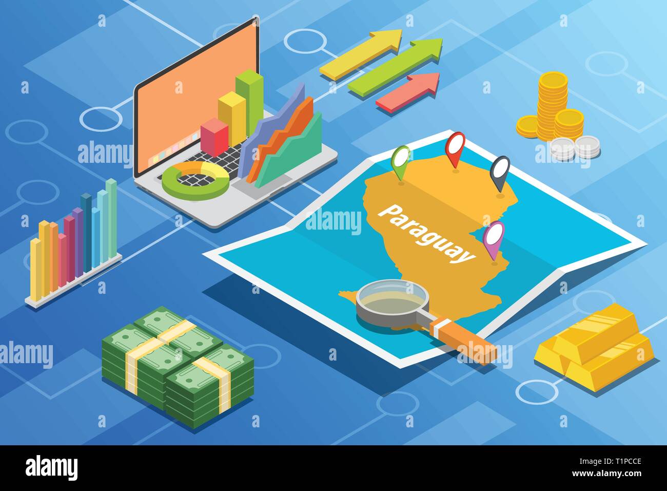 paraguay isometric business economy growth country with map and finance ...