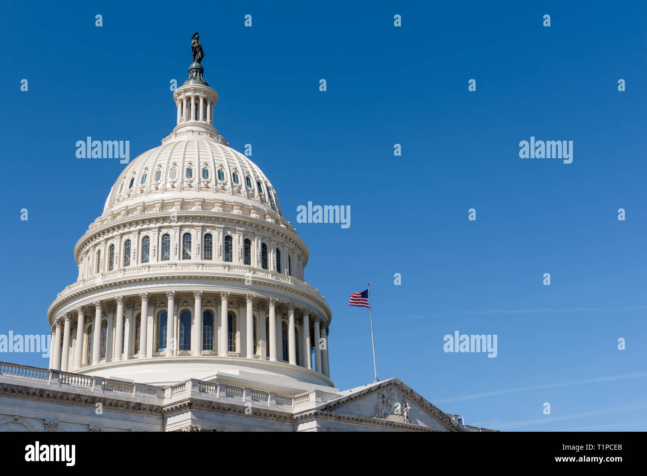 Cupola or dome of the US Capitol building in Washington DC with ...