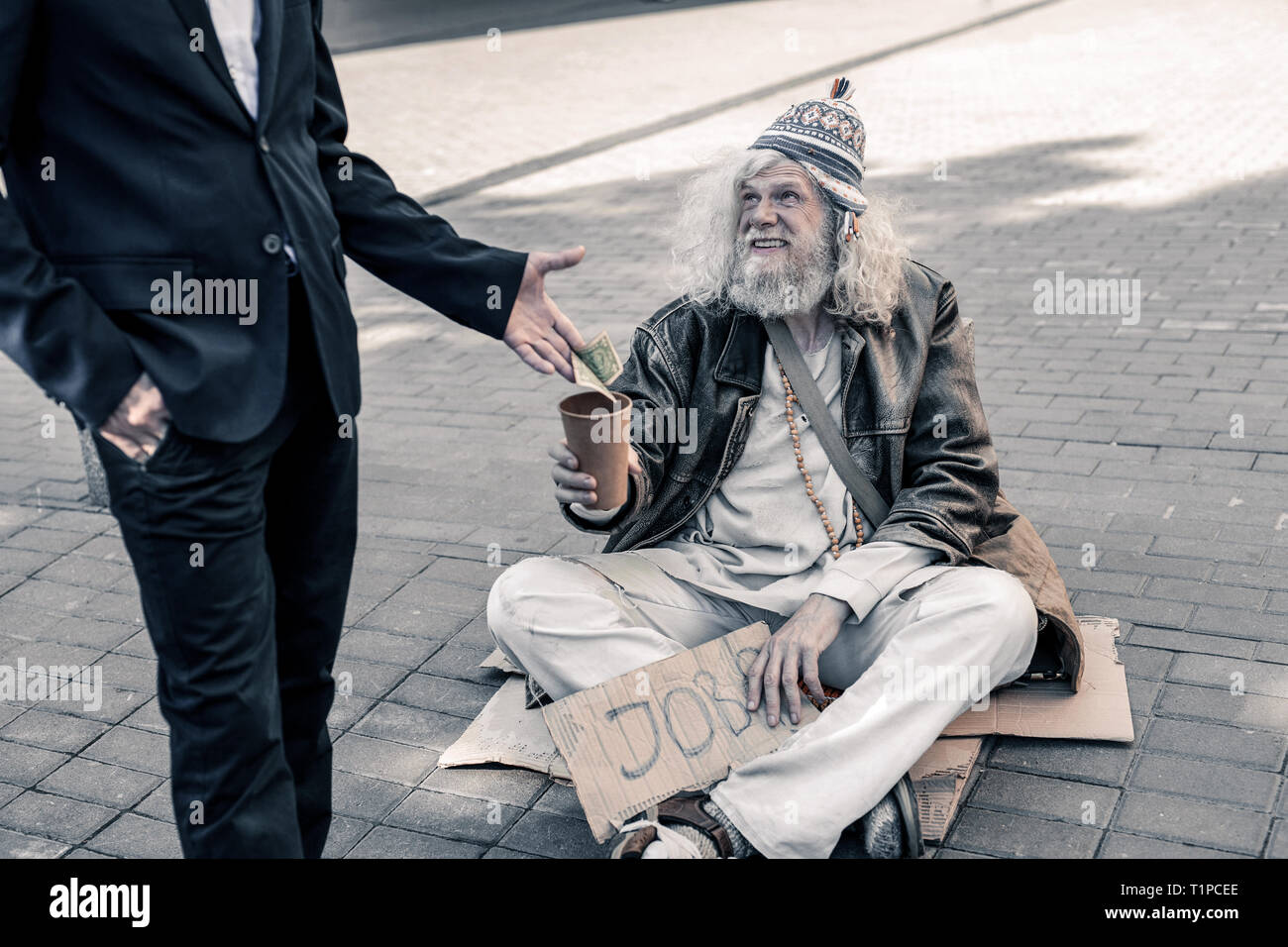 Filthy grey-haired poor man being jobless and living on street Stock ...