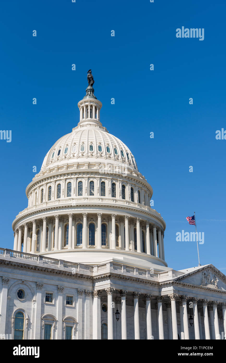 Cupola or dome of the US Capitol building in Washington DC with ...