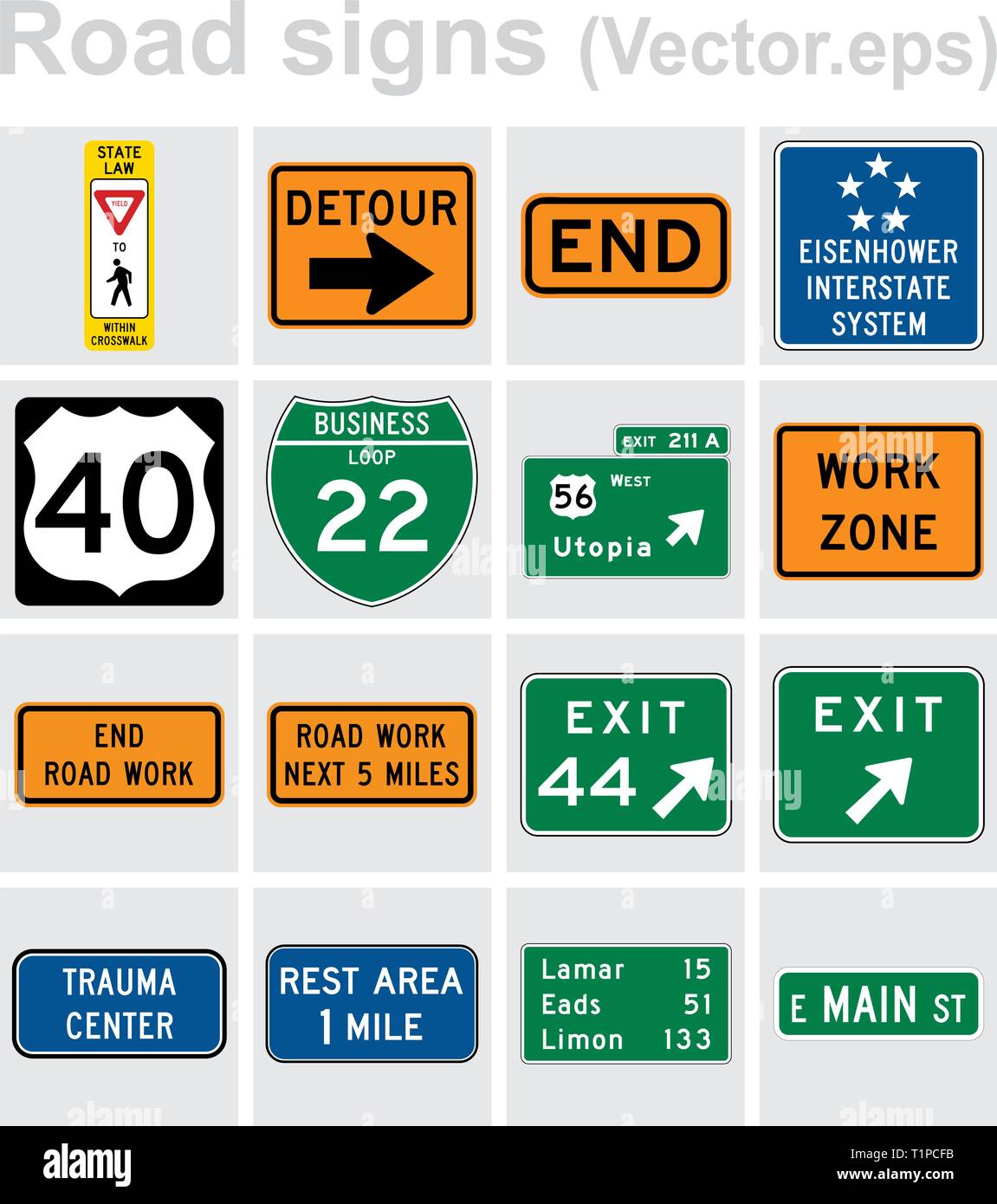 Traffic sign road concept design set. Illustration 4x4 per set Stock ...
