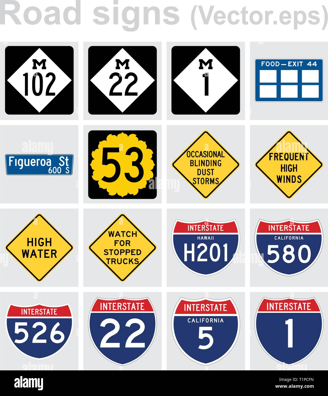 Traffic sign road concept design set. Illustration 4x4 per set Stock ...