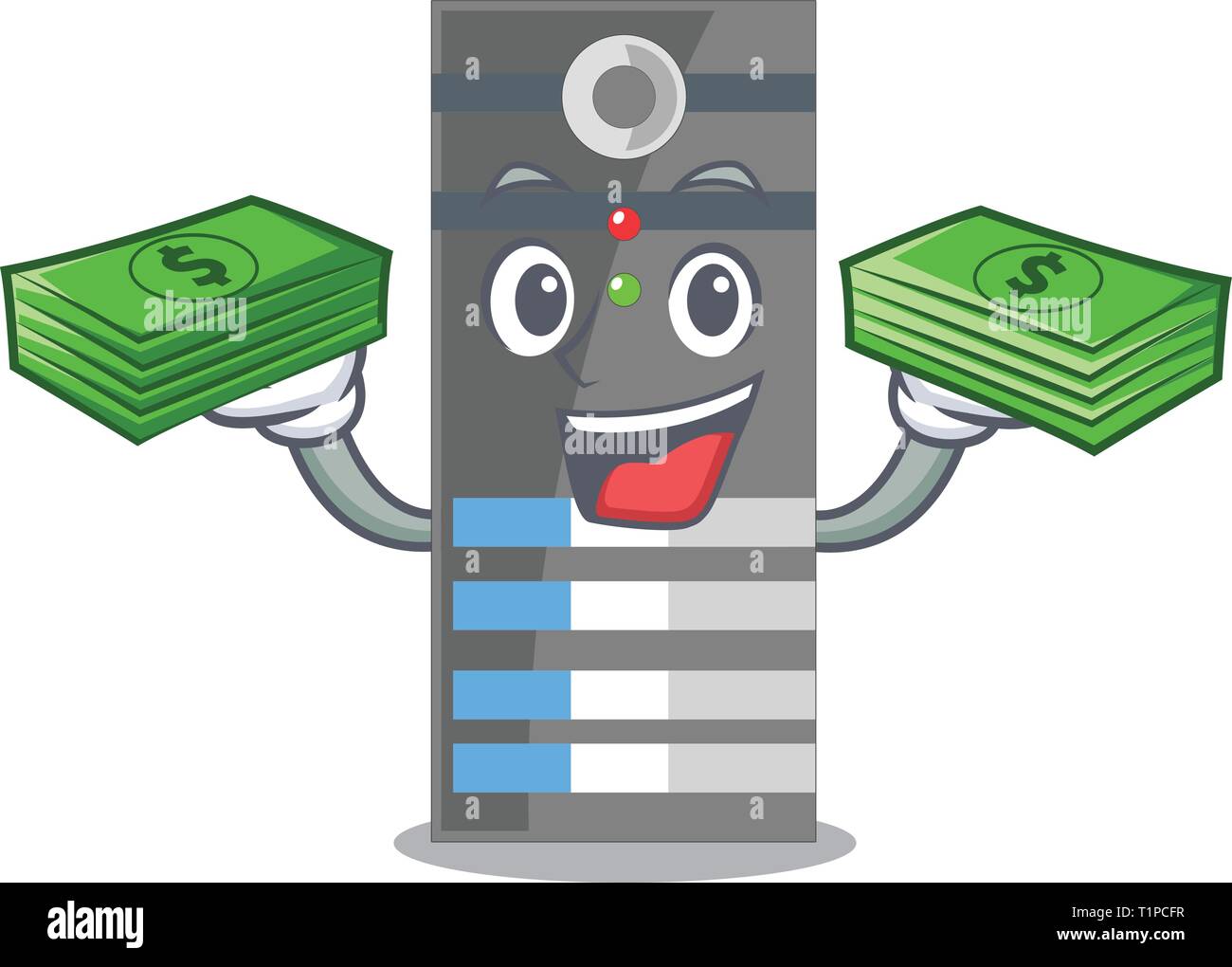 With money bag server data in the cartoon shape vector ilustration ...