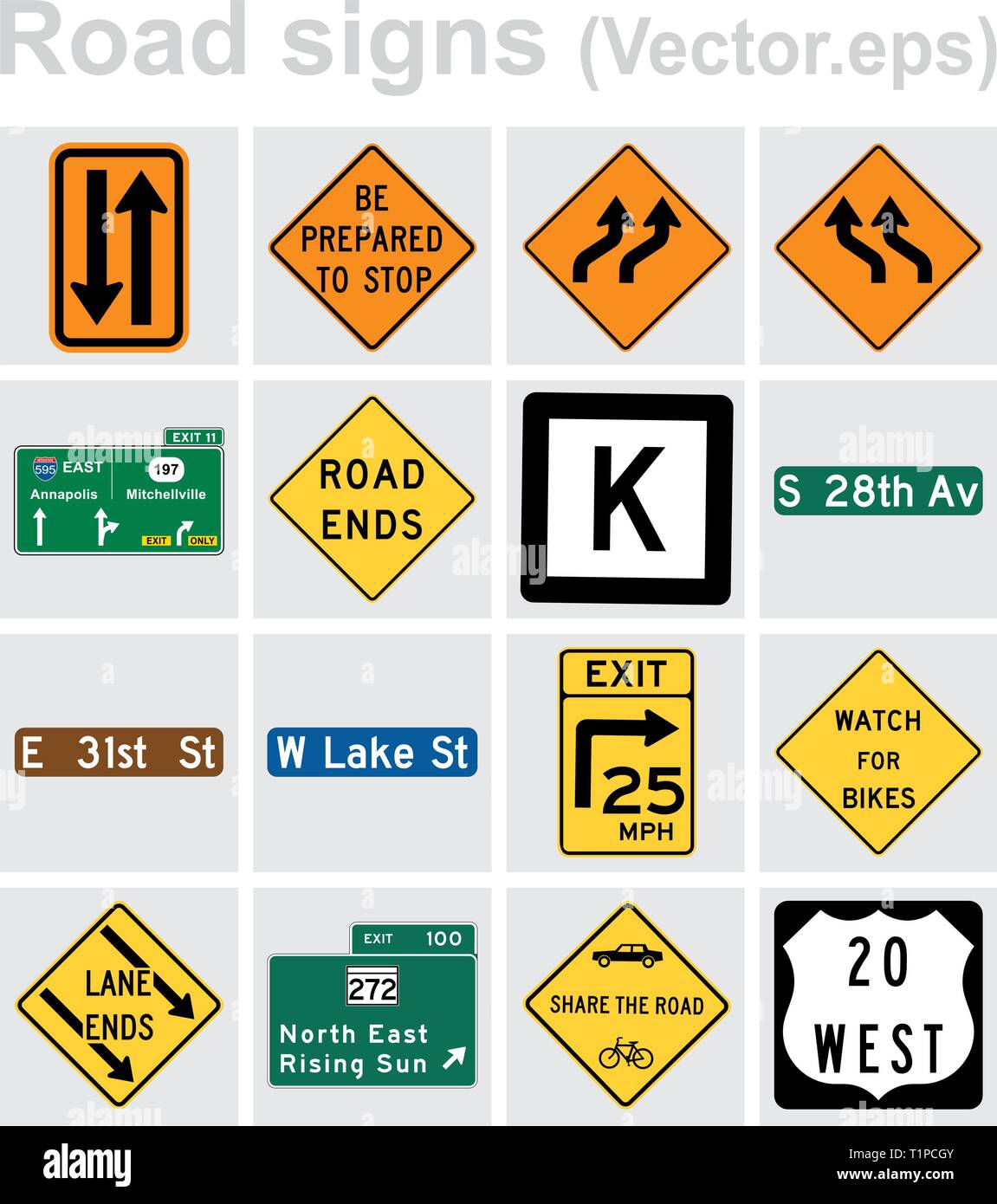 Traffic sign road concept design set. Illustration 4x4 per set Stock ...