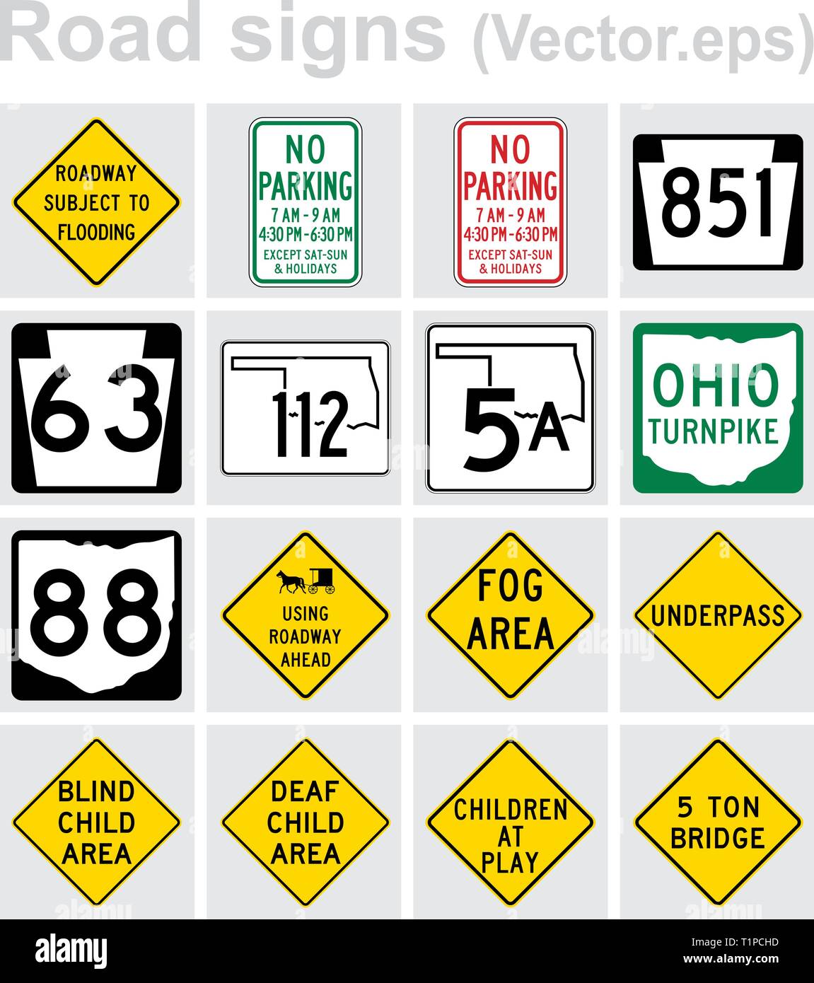 Traffic sign road concept design set. Illustration 4x4 per set Stock ...
