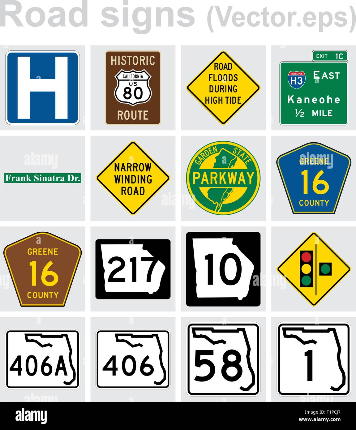 Traffic sign road concept design set. Illustration 4x4 per set Stock ...