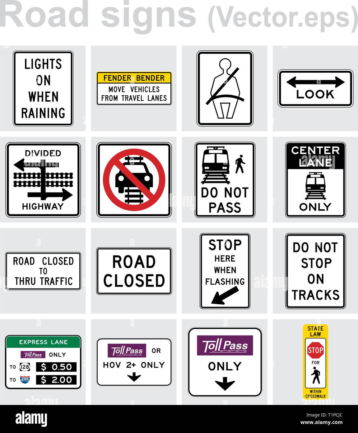 Traffic sign road concept design set. Illustration 4x4 per set Stock ...