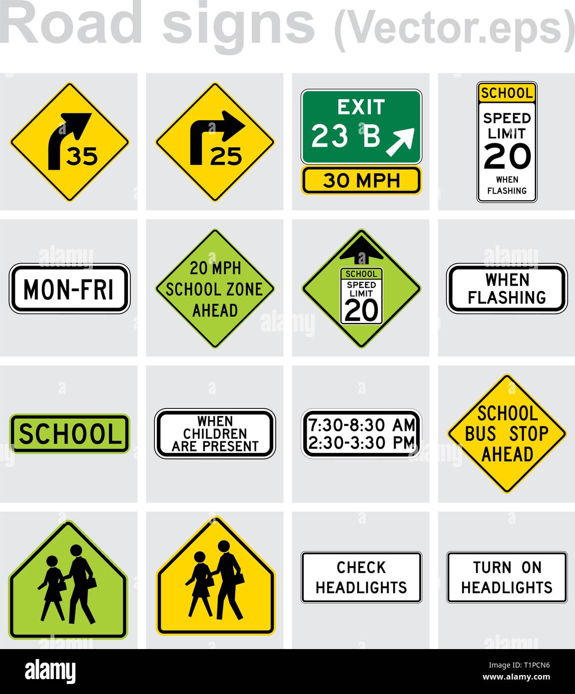 Traffic sign road concept design set. Illustration 4x4 per set Stock ...