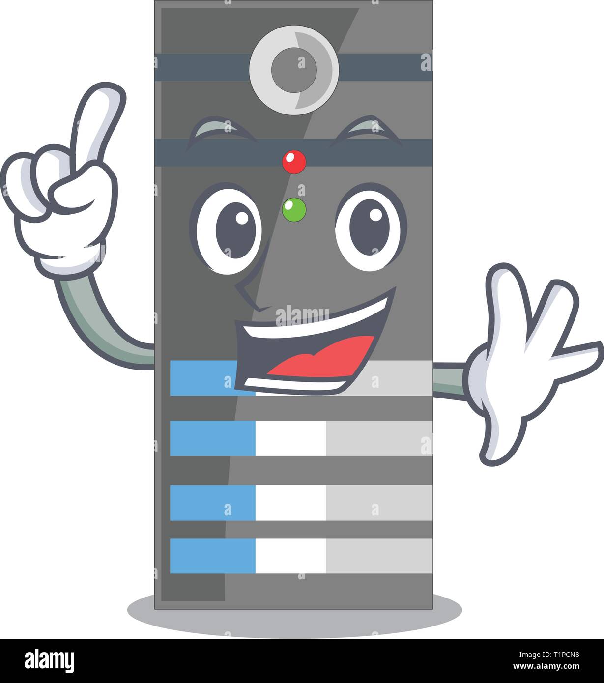 Finger data server above the cartoon tables vector illustration Stock ...
