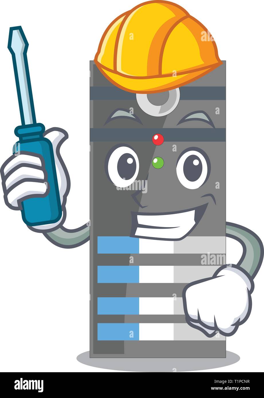 Automotive data server above the cartoon tables vector illustration ...