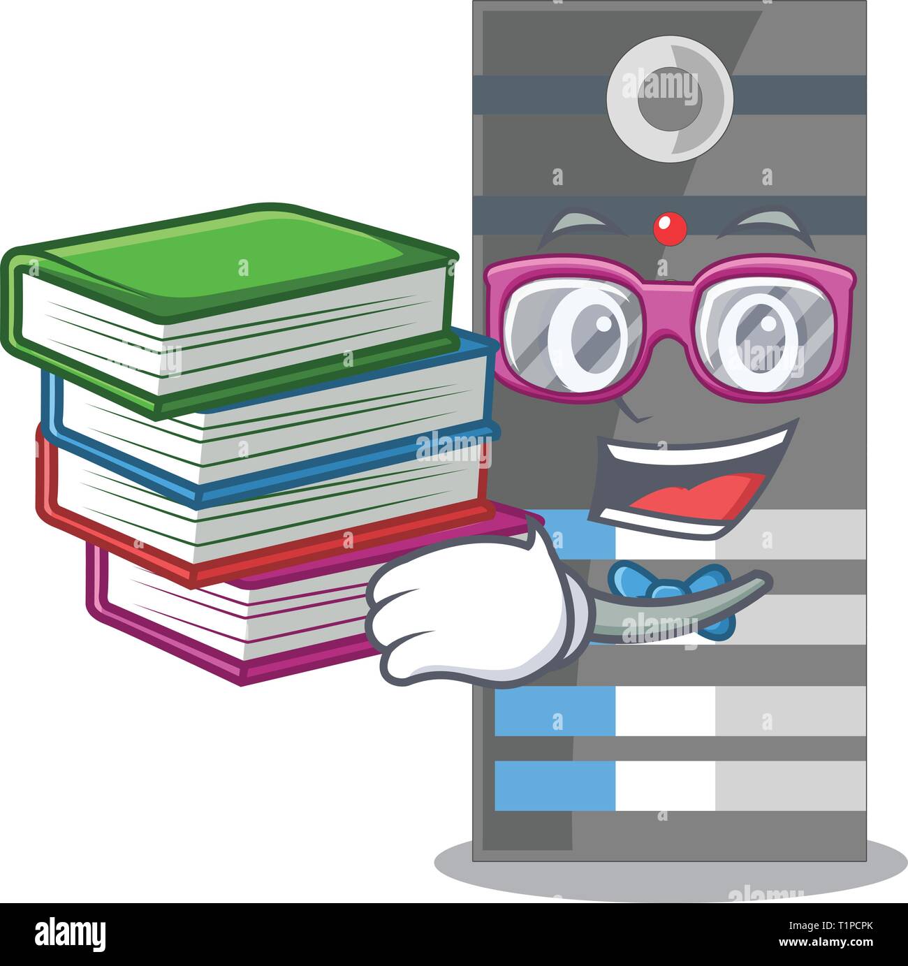 Student with book data server above the cartoon tables vector ...