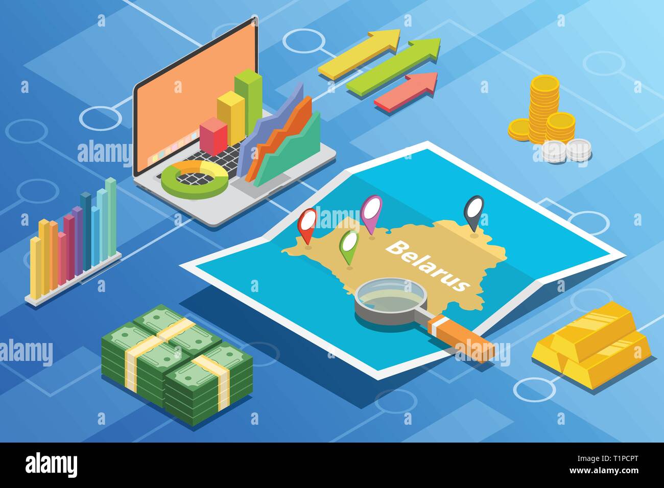 belarus isometric business economy growth country with map and finance ...