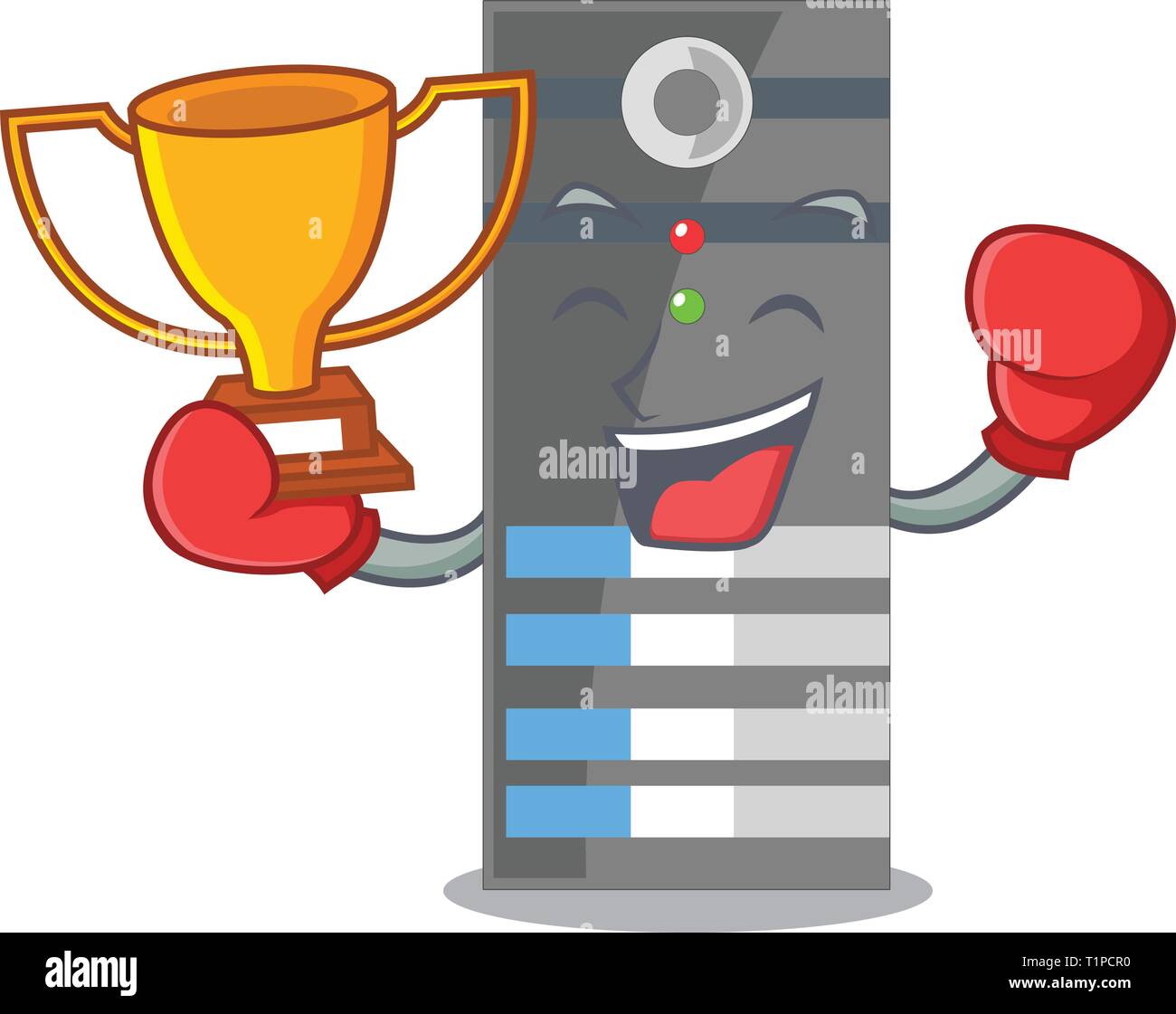 Boxing winner data server above the cartoon tables vector illustration ...
