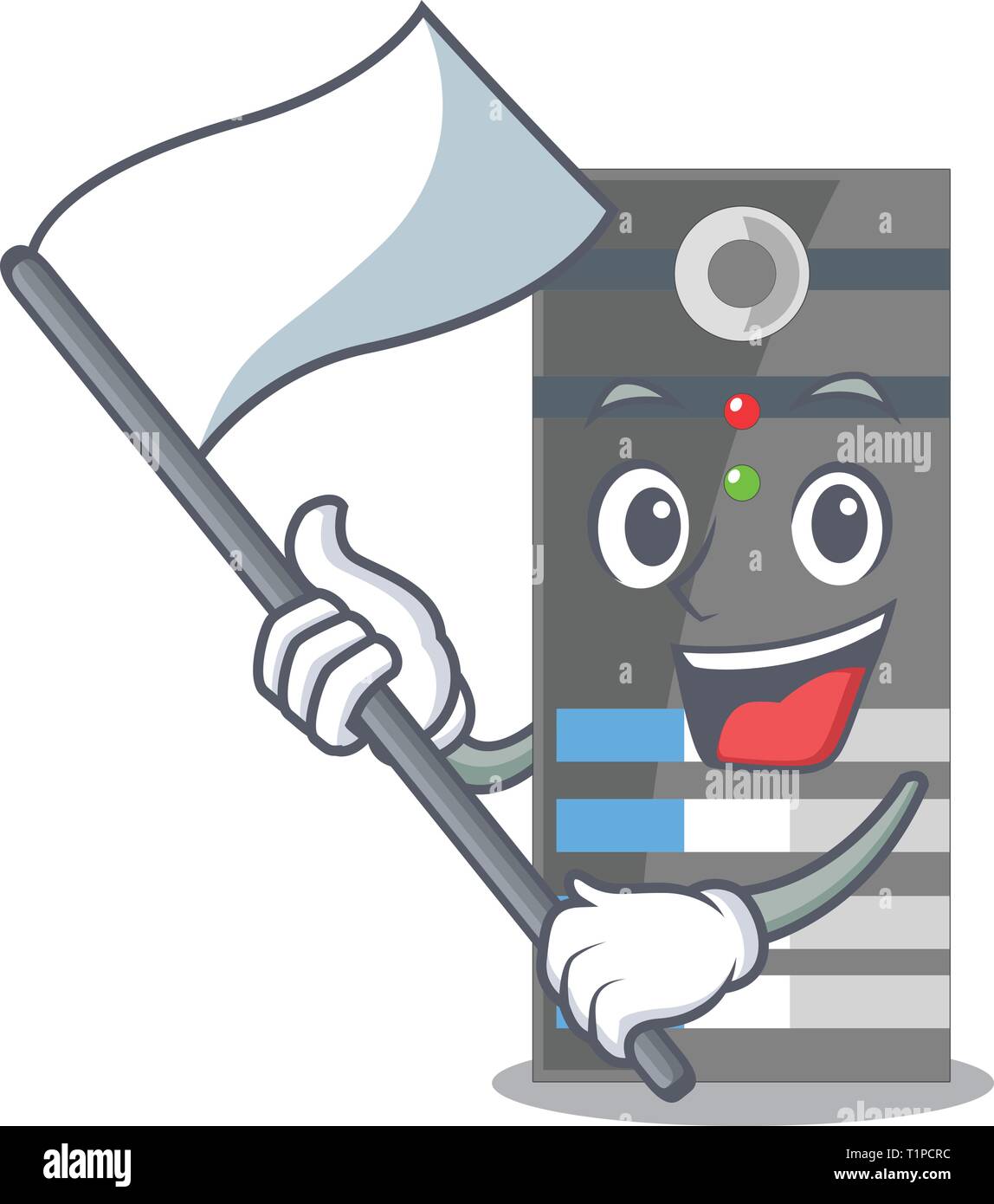 With flag data server above the cartoon tables vector illustration ...