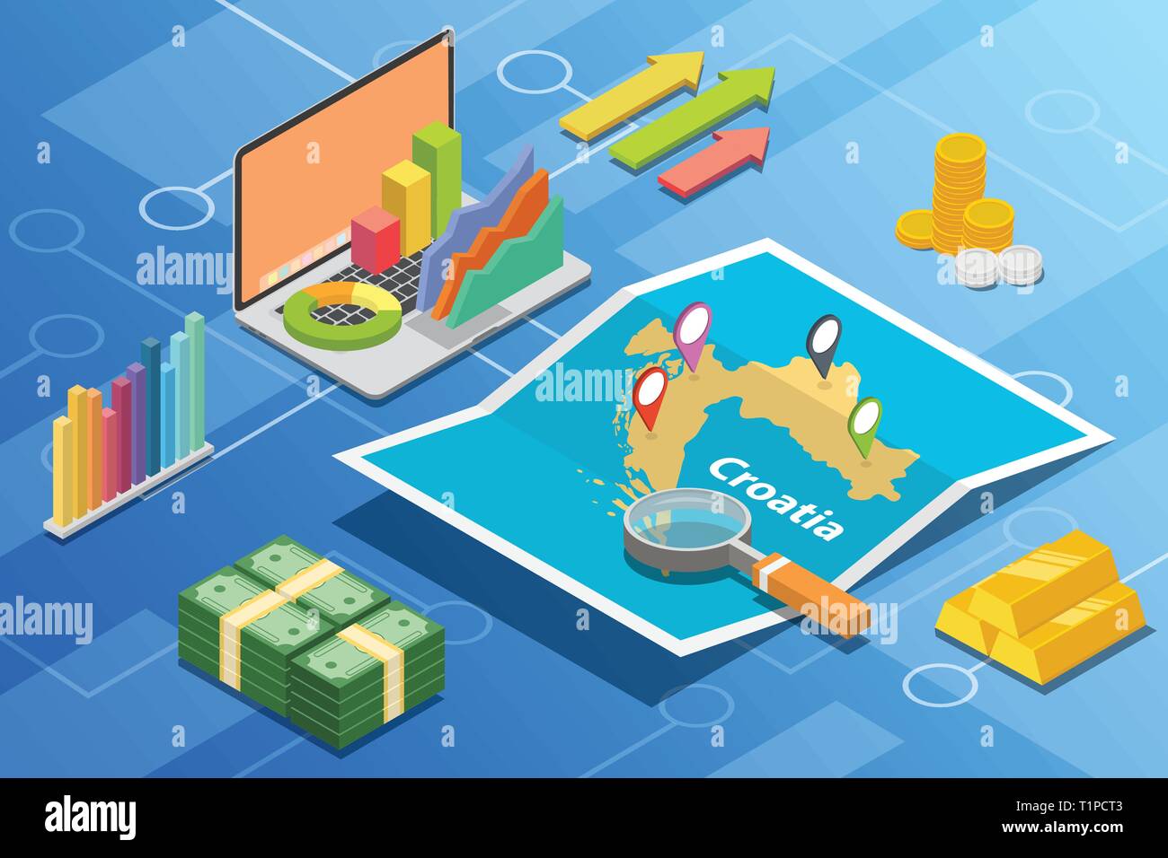 croatia isometric business economy growth country with map and finance ...