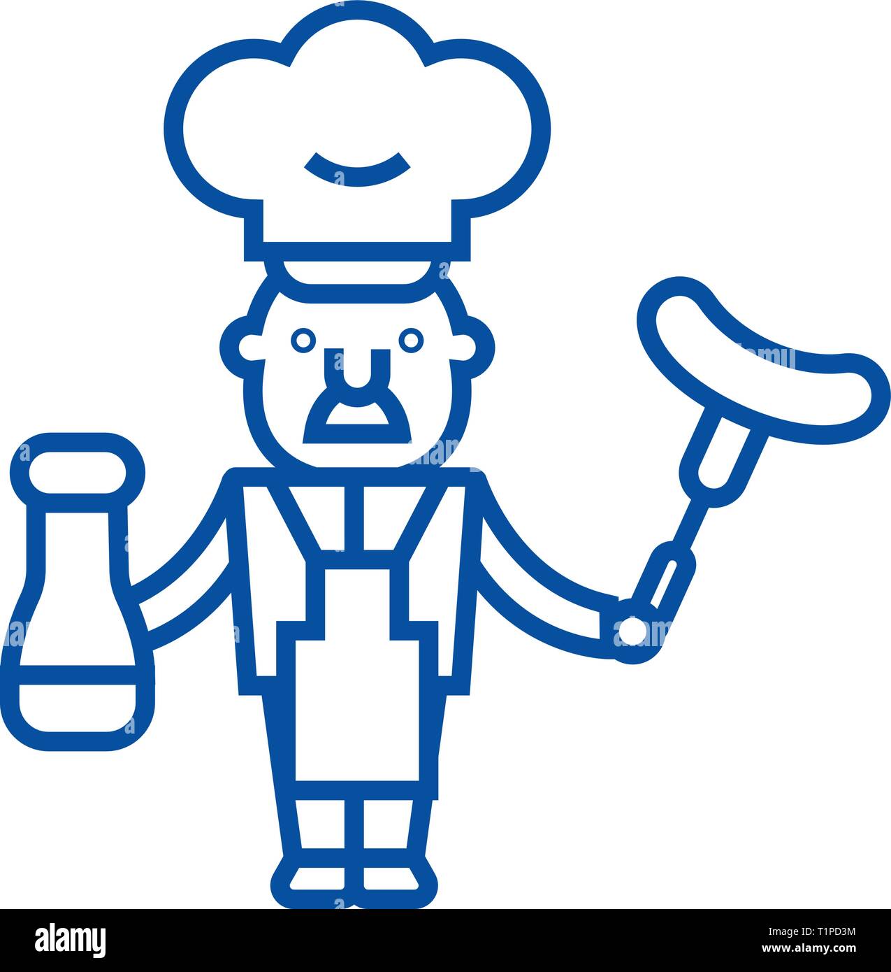 Chef cooking line icon concept. Chef cooking flat vector symbol, sign ...
