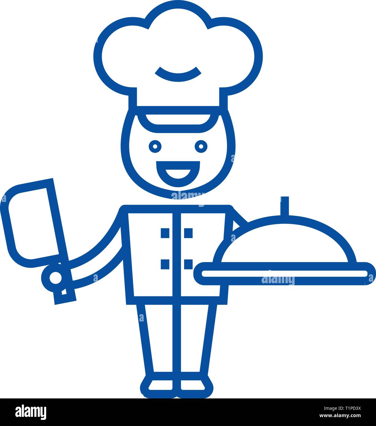 Chef cooking in kitchen line icon concept. Chef cooking in kitchen flat ...