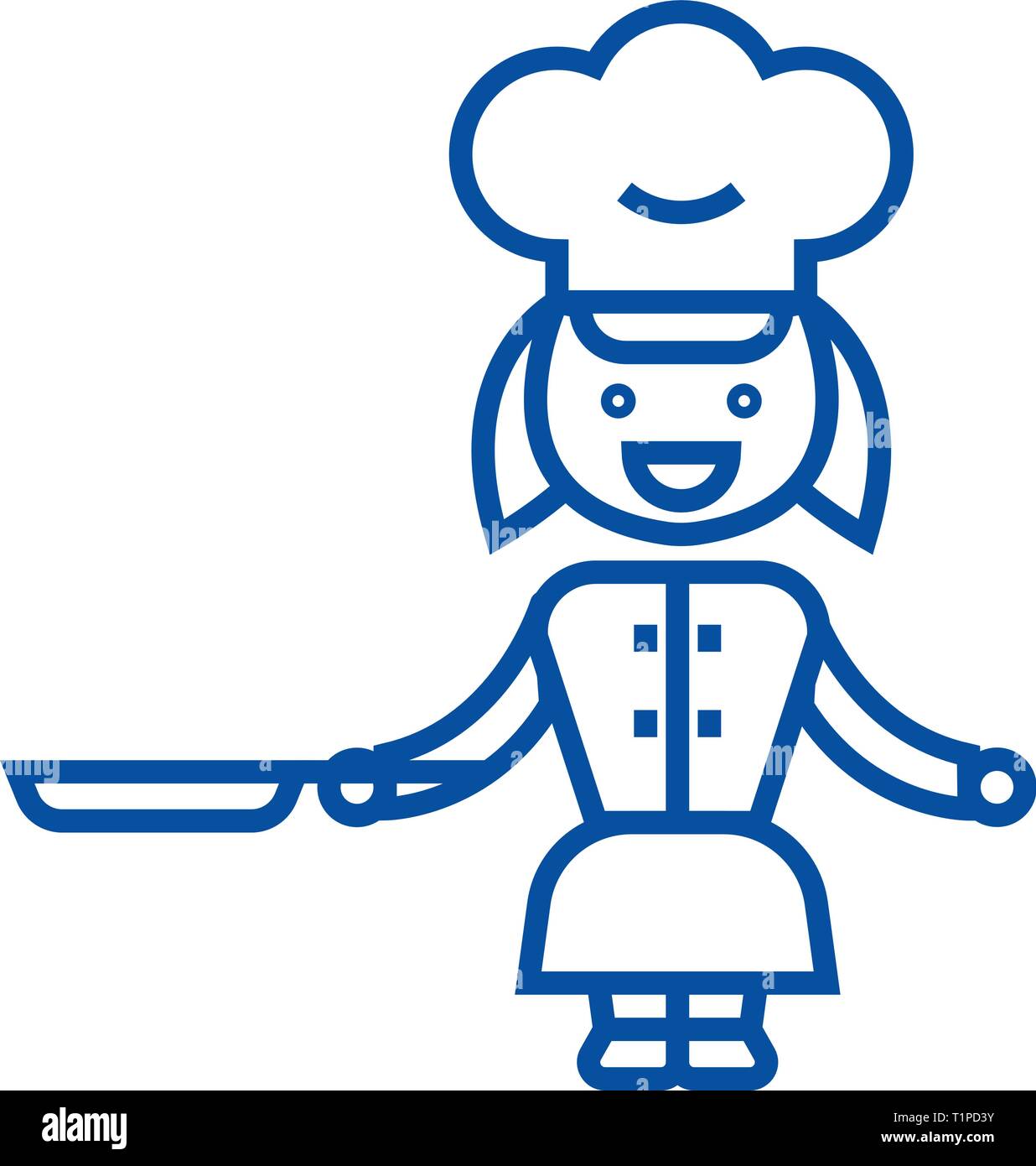 Chef cooking meat line icon concept. Chef cooking meat flat vector ...