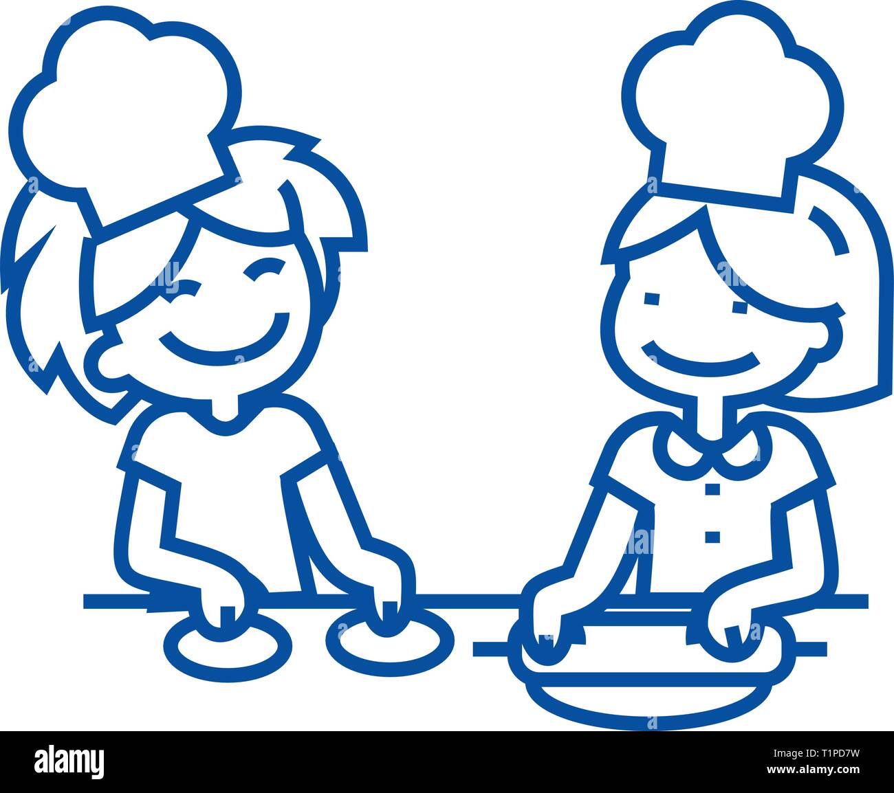 Children cooking line icon concept. Children cooking flat vector symbol ...