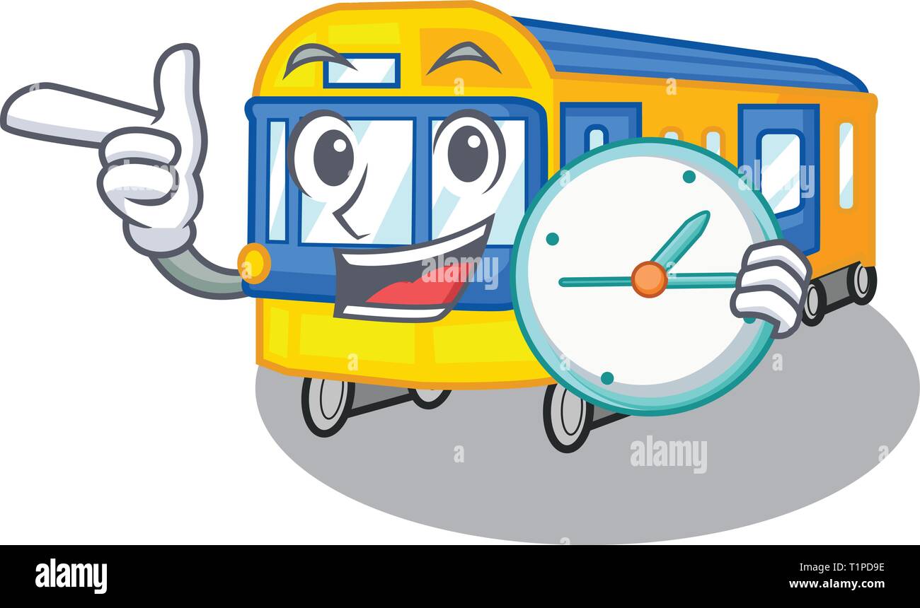 With clock subway train toys in shape mascot vector illustration Stock ...
