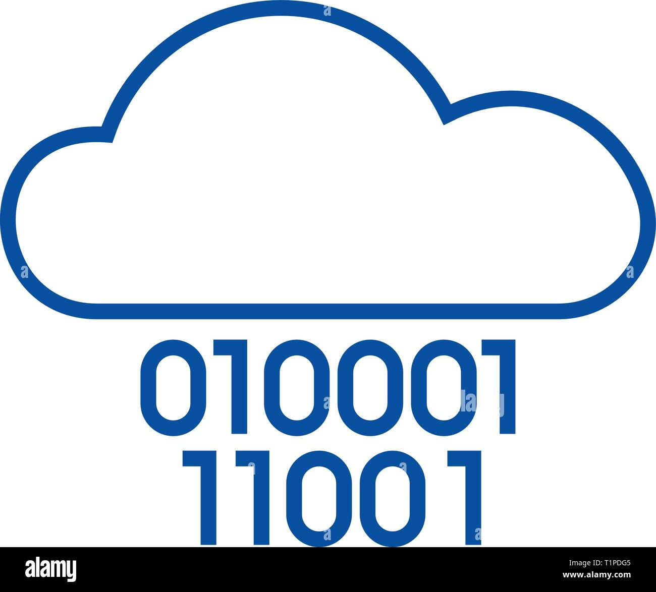 Cloud service,digits zero one,binary code line icon concept. Cloud service,digits zero one ...