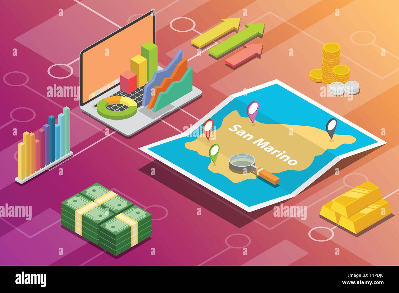 san marino isometric business economy growth country with map and ...