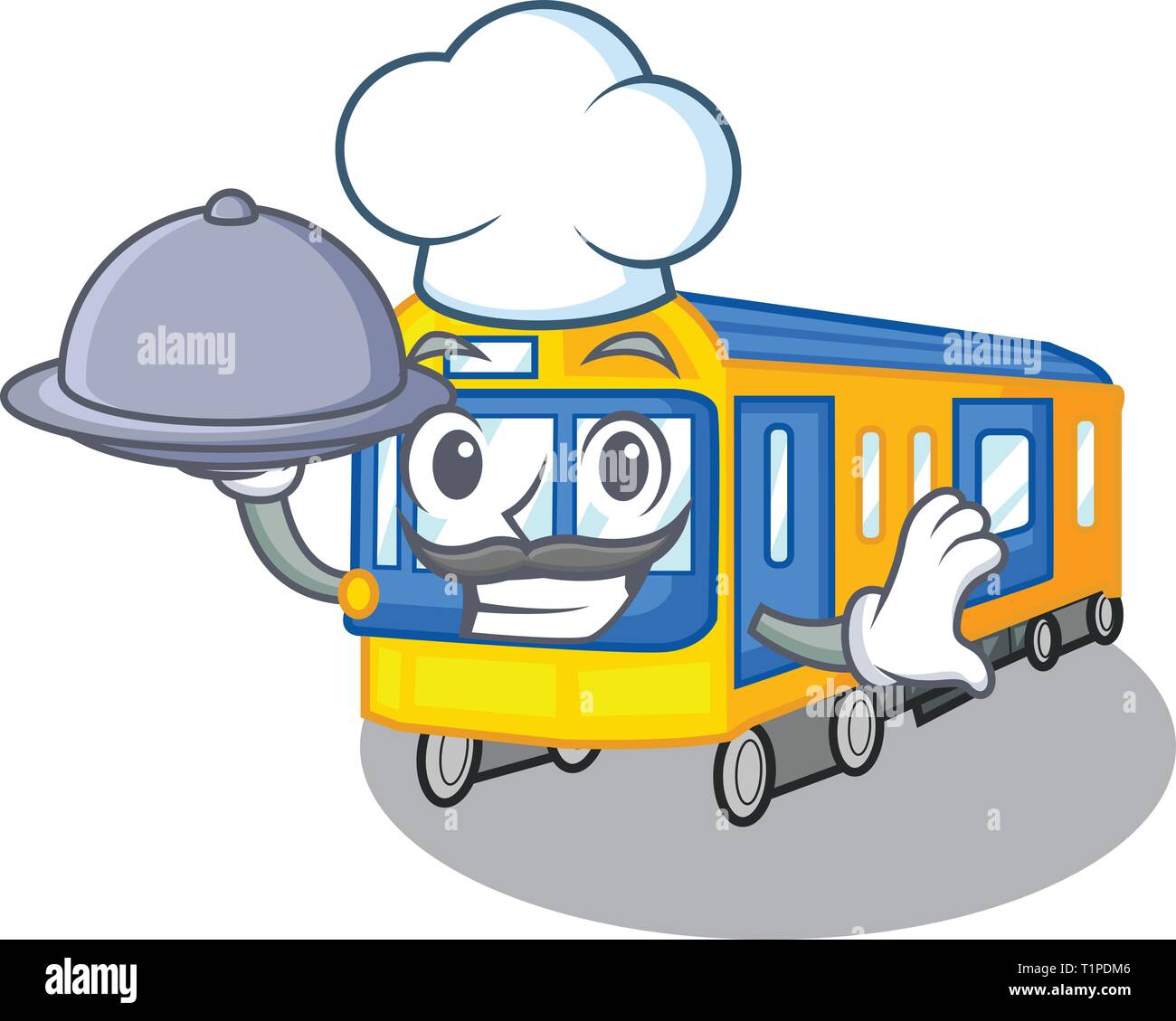 Chef with food subway train isolated in the cartoon vector illustration ...