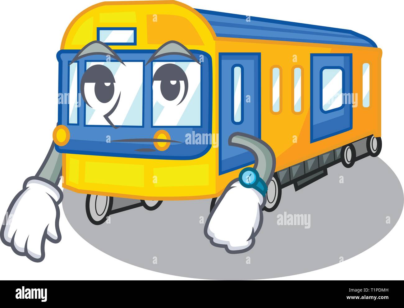 Waiting miniature subway train cartoon above table vector illustration ...