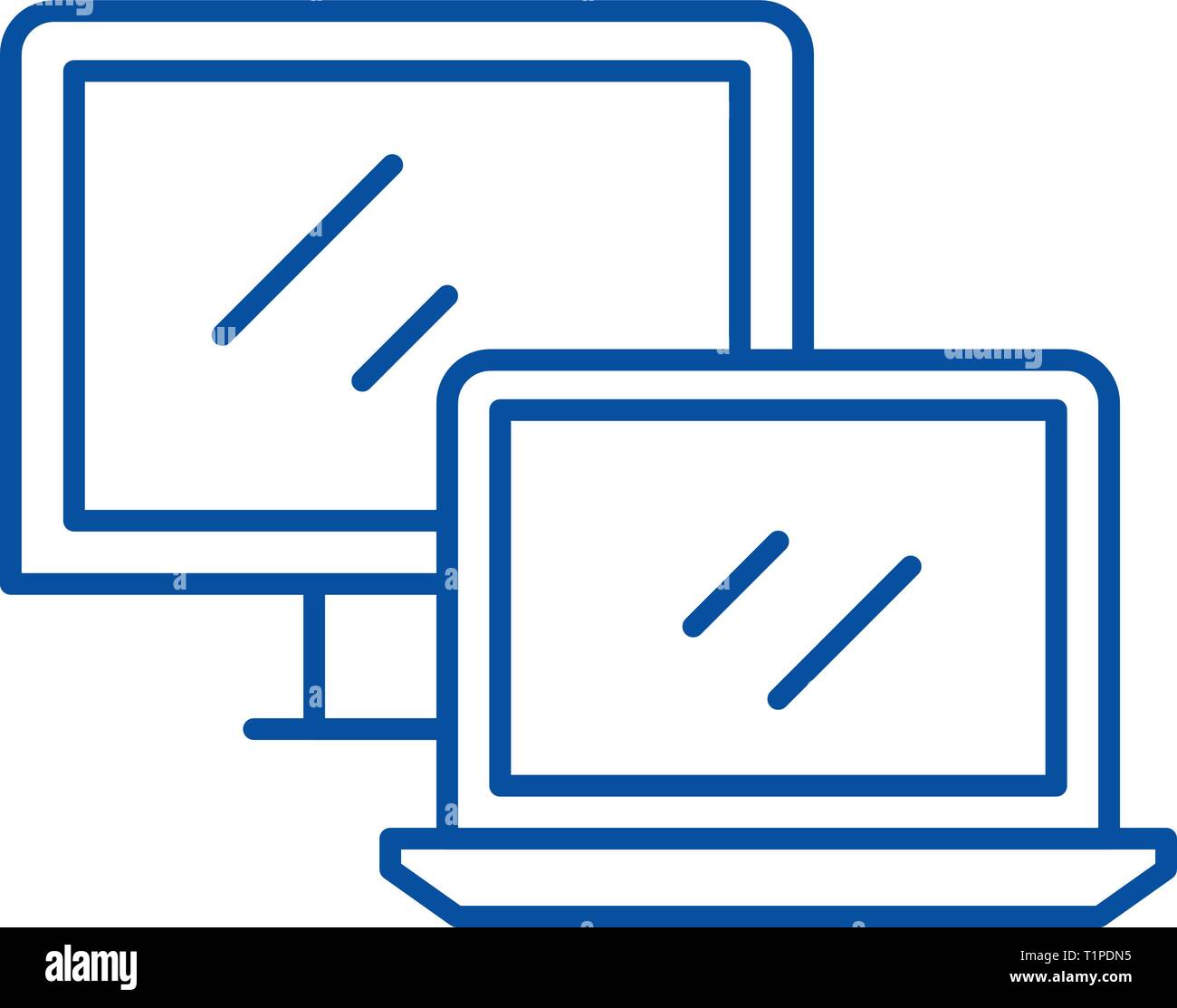Computer and laptop line icon concept. Computer and laptop flat vector ...