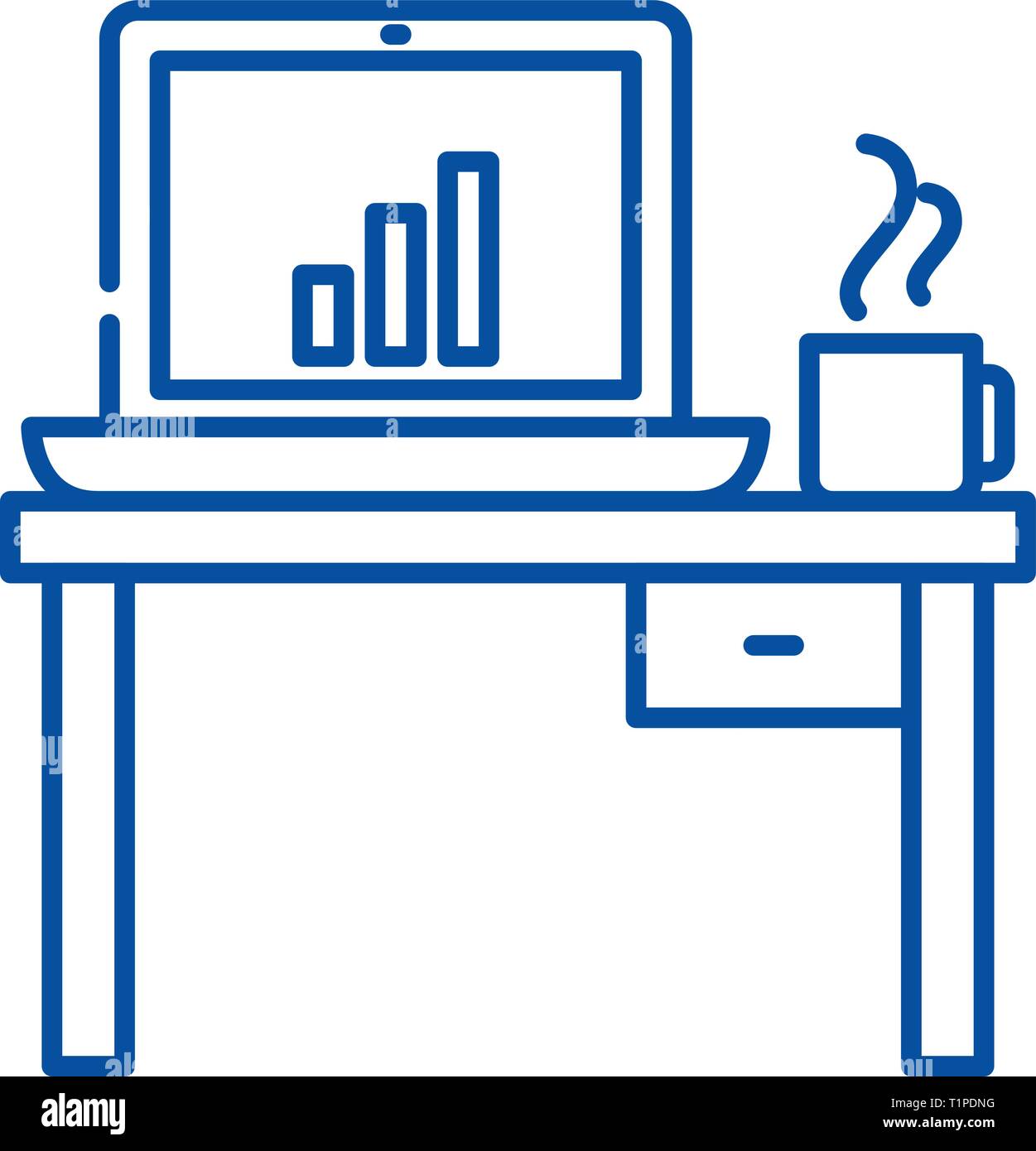Computer desk line icon concept. Computer desk flat vector symbol, sign ...