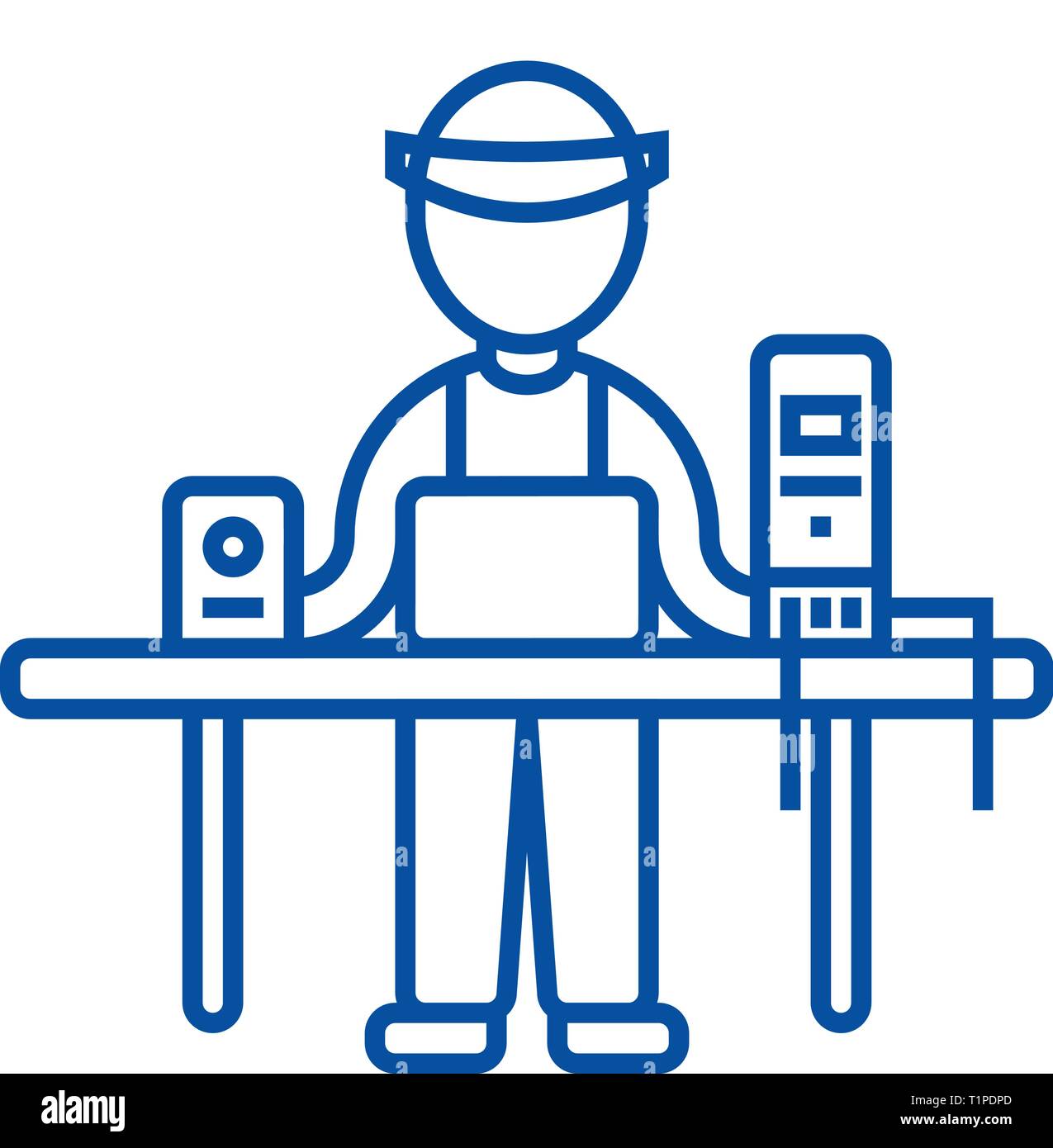 Computer service,pc specialist,enigneer line icon concept. Computer ...