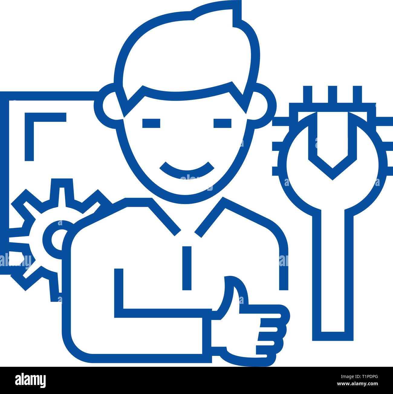 Computer technician line icon concept. Computer technician flat vector ...