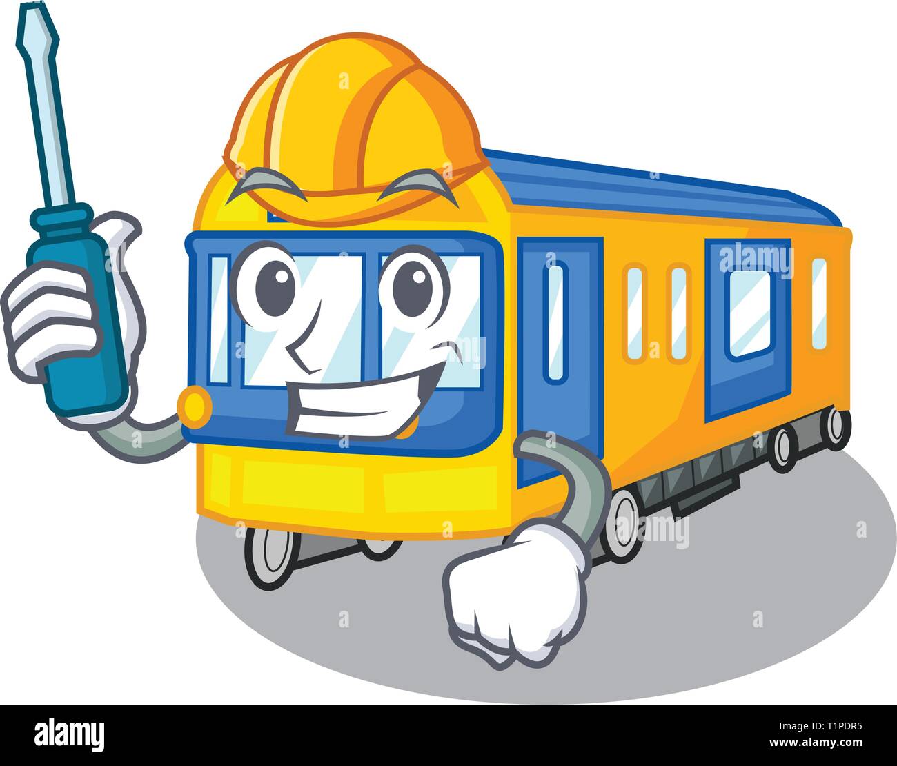 Automotive miniature subway train cartoon above table vector ...