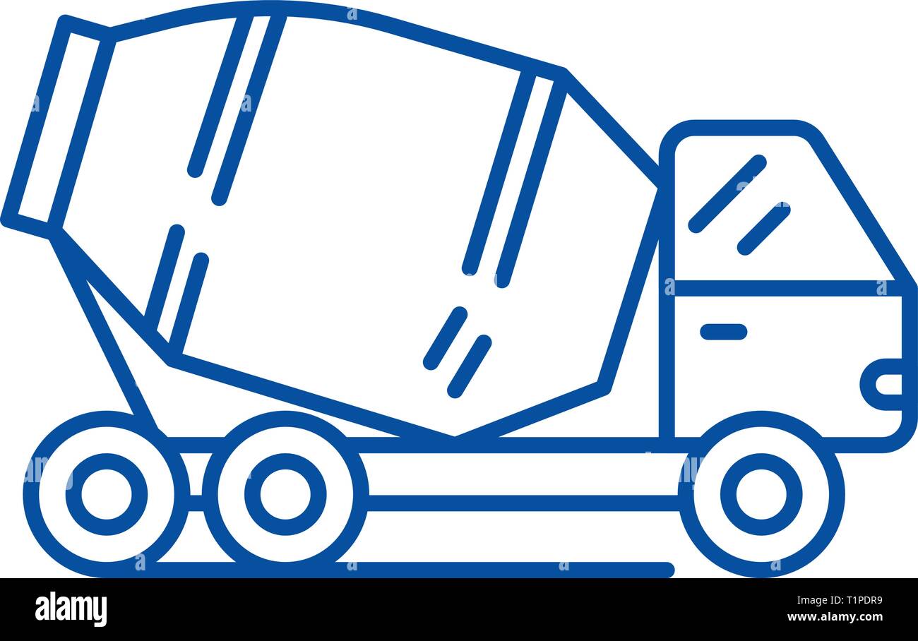 Concrete truck line icon concept. Concrete truck flat vector symbol ...