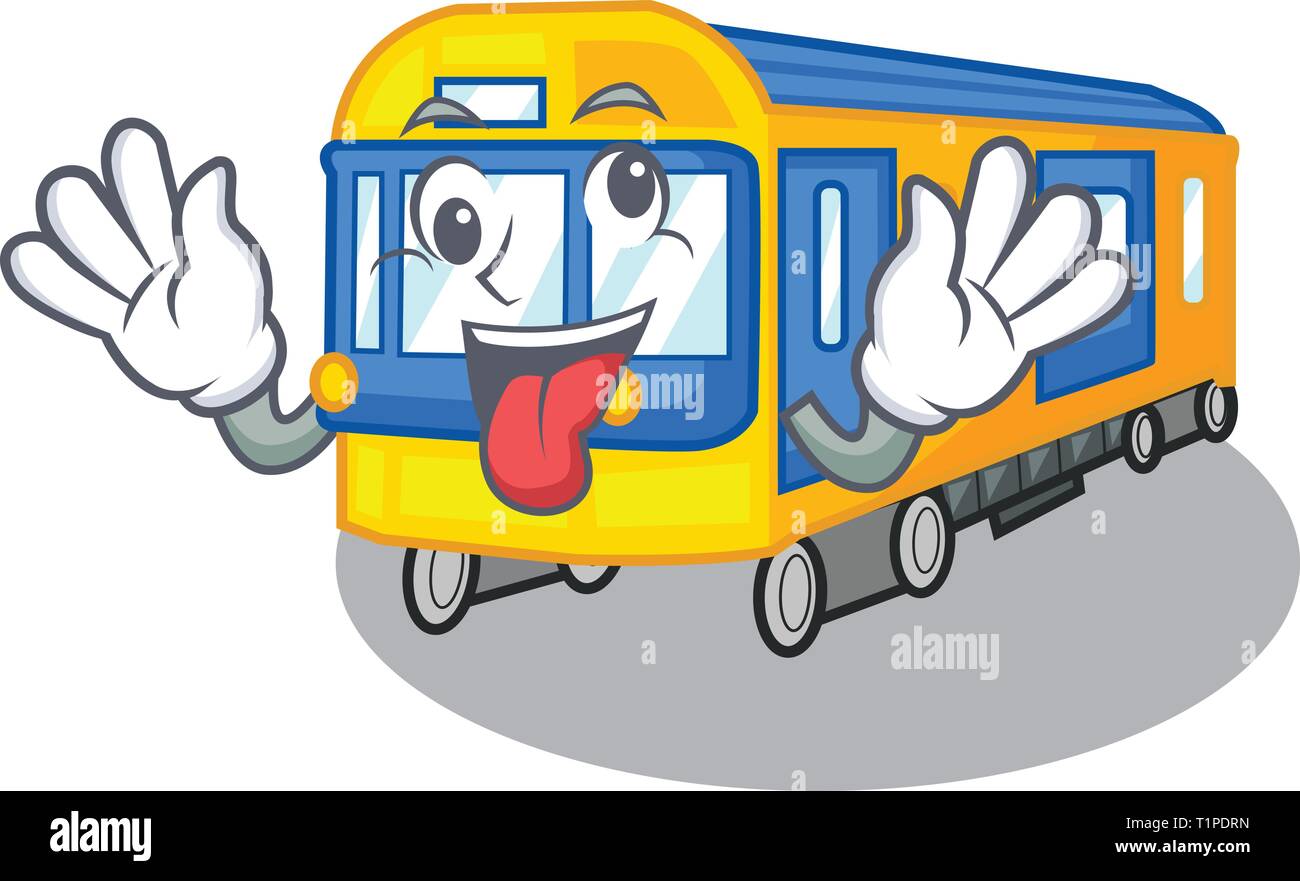 Crazy miniature subway train cartoon above table vector illustration ...