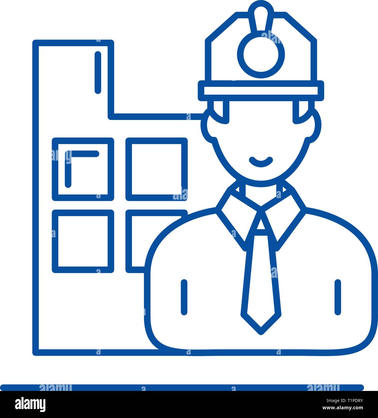 Construction engineer line icon concept. Construction engineer flat ...