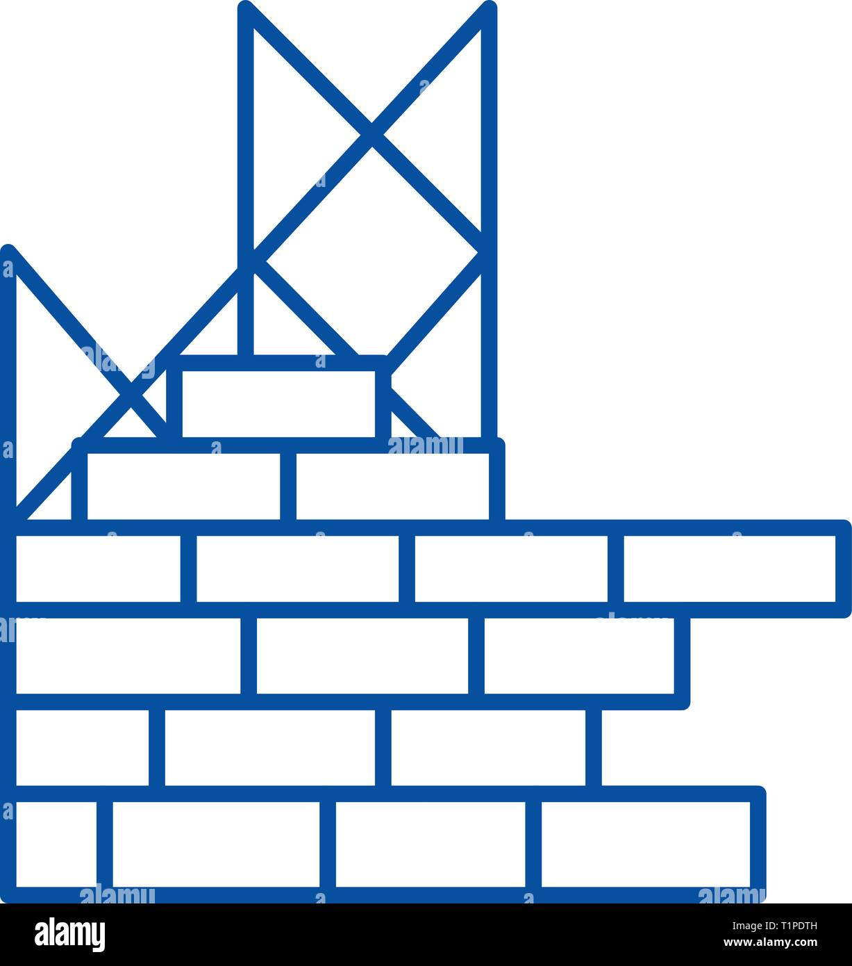 Construction, building brick wall line icon concept. Construction ...
