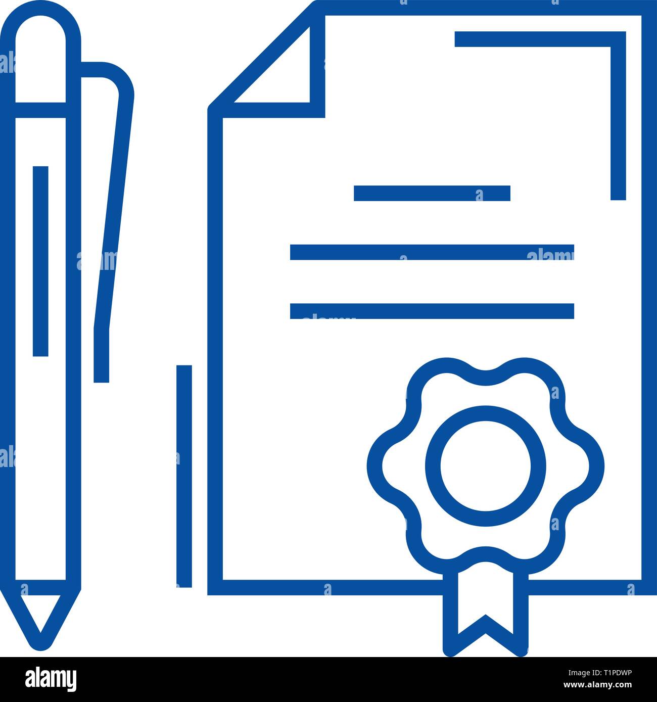 Contract with pen line icon concept. Contract with pen flat vector ...