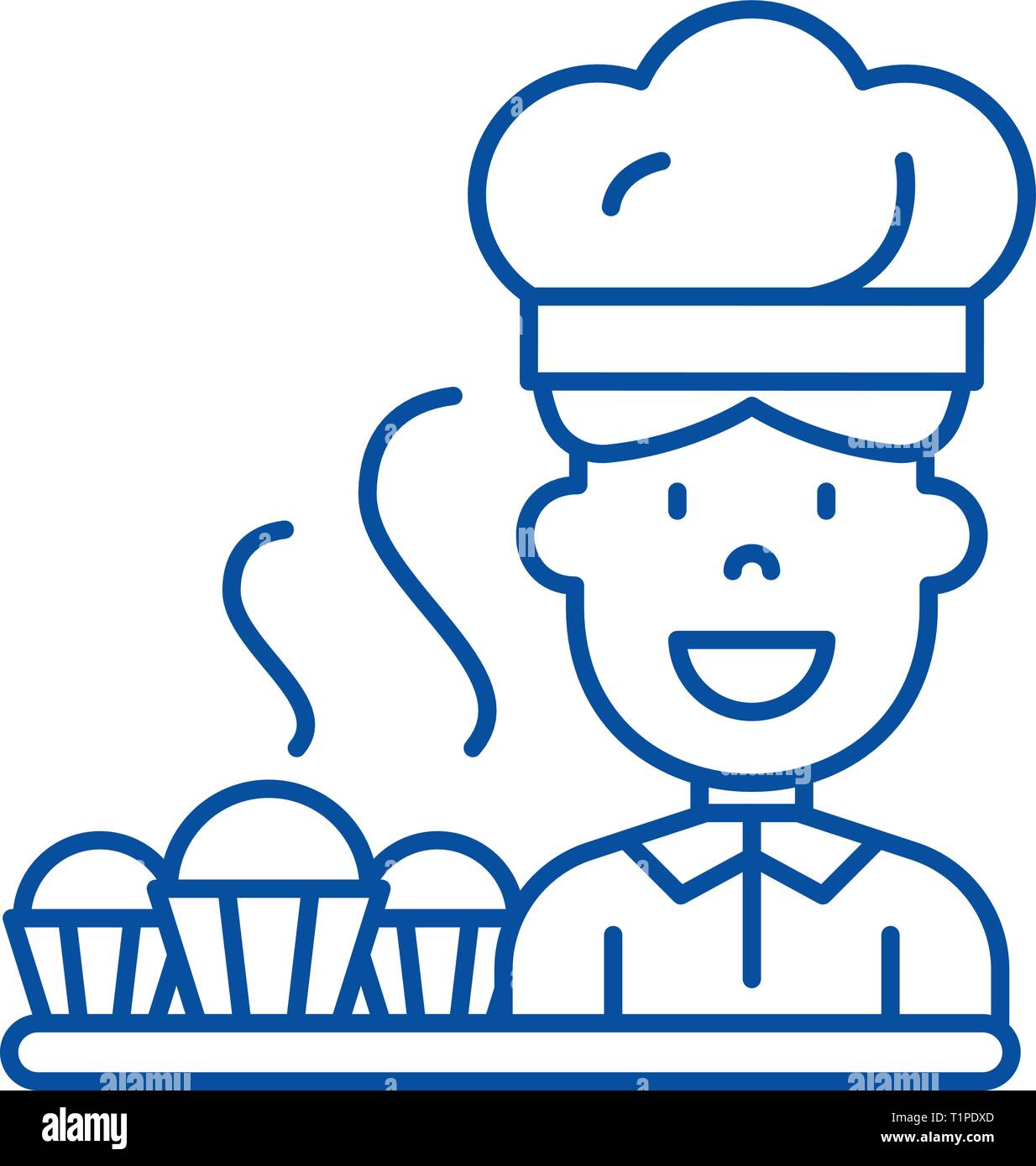 Cook preparing desserts line icon concept. Cook preparing desserts flat ...