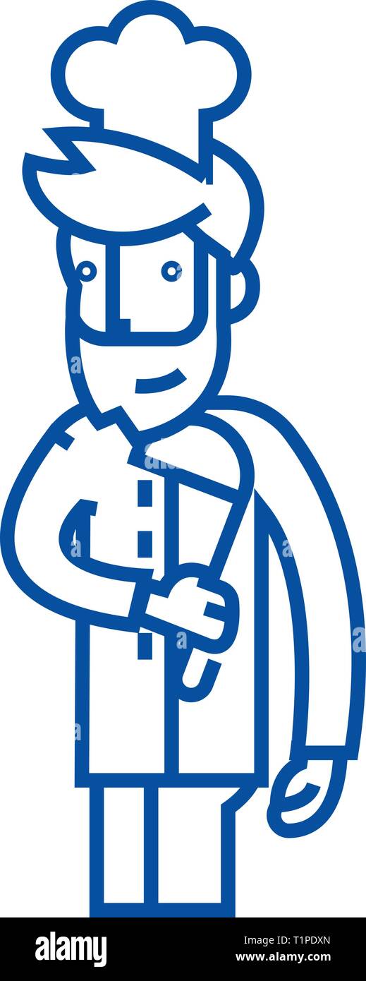 Cooker, restaurant chef line icon concept. Cooker, restaurant chef flat ...