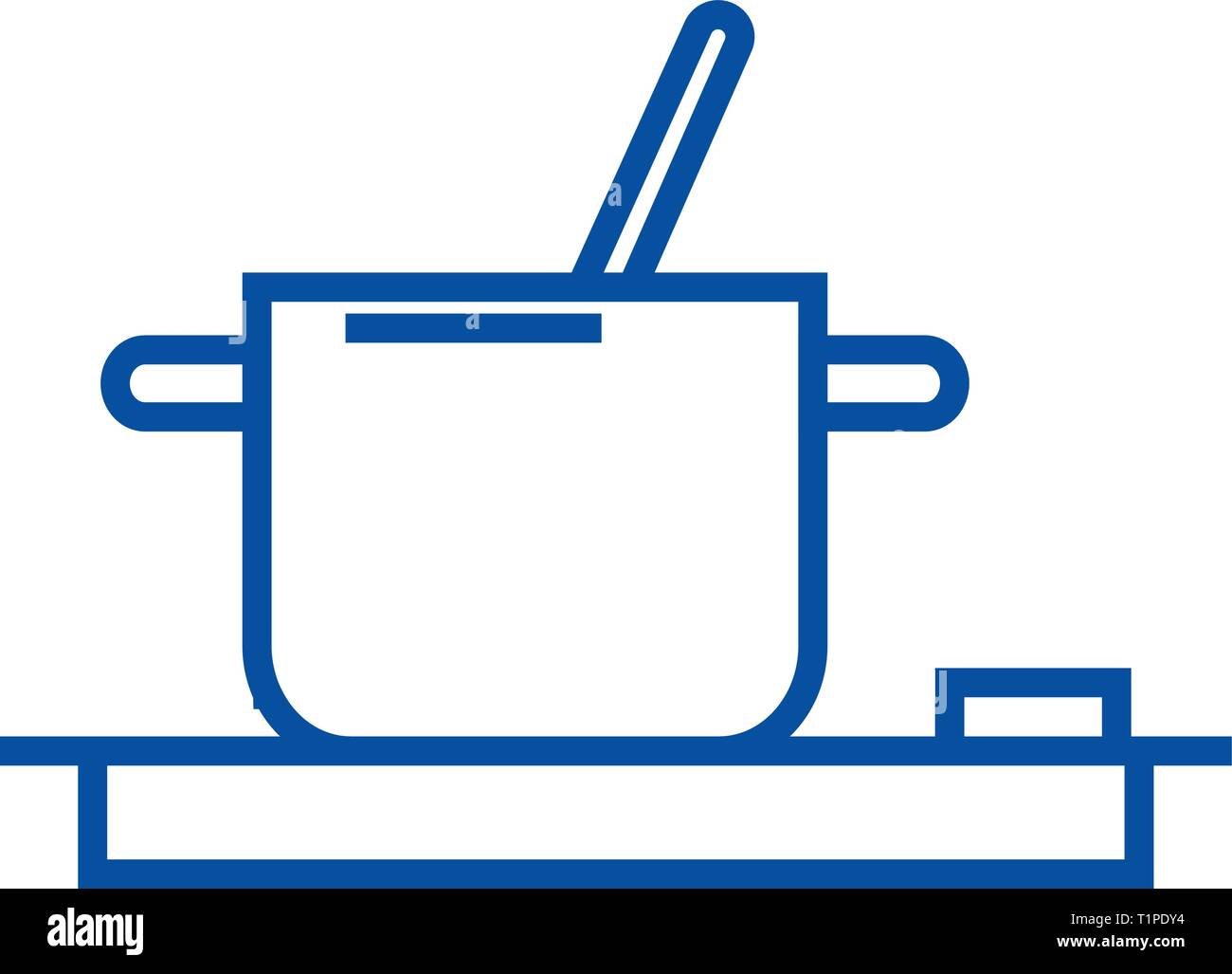 Cooking food pot line icon concept. Cooking food pot flat vector symbol ...