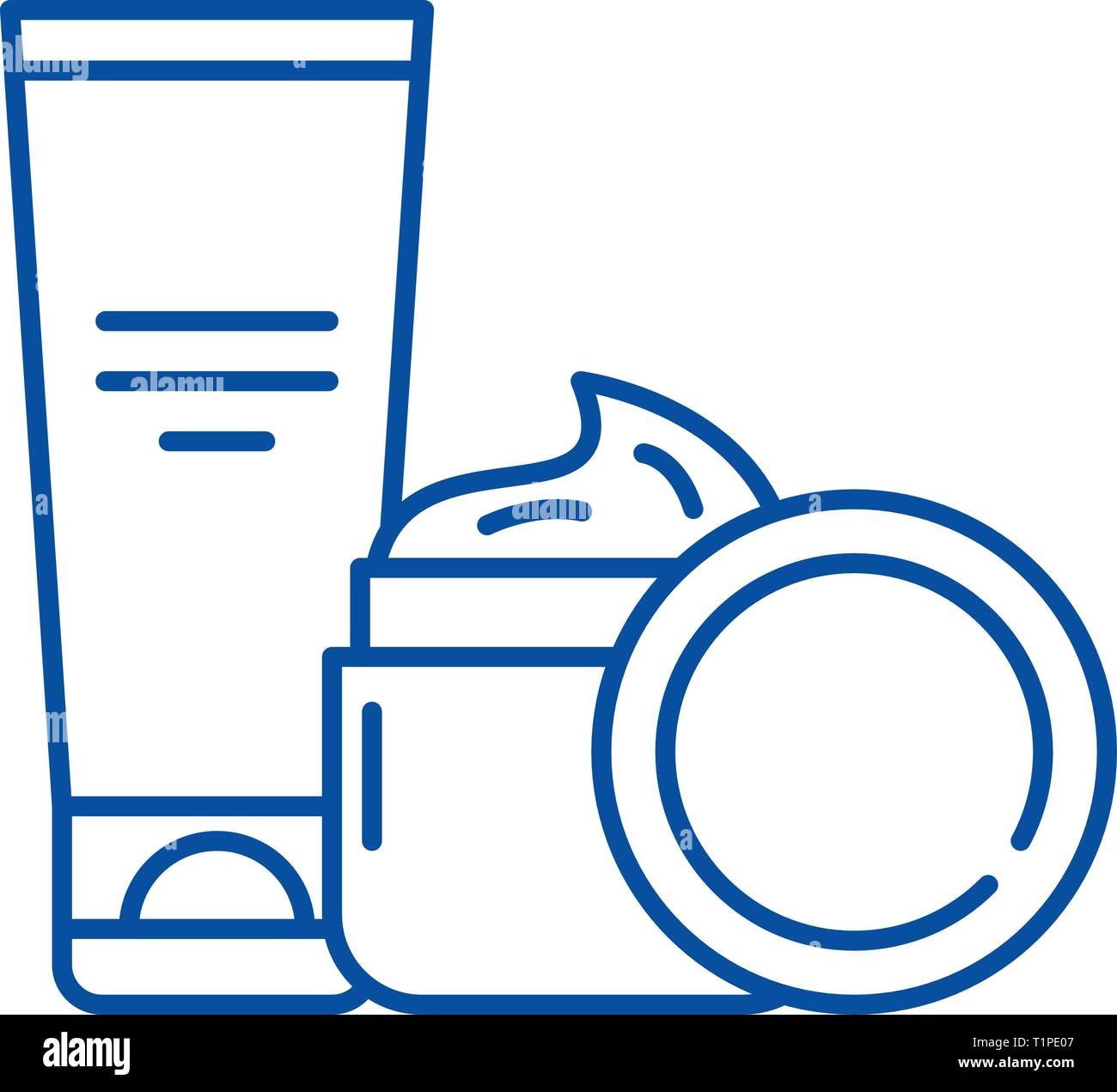 Cosmetic creams line icon concept. Cosmetic creams flat vector symbol ...