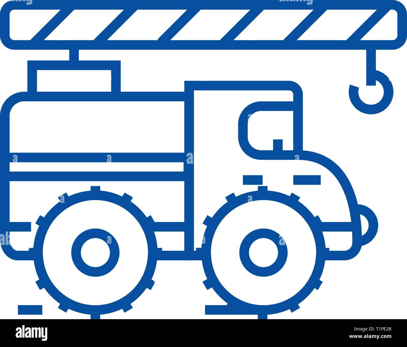 Crane arm car line icon concept. Crane arm car flat vector symbol, sign ...