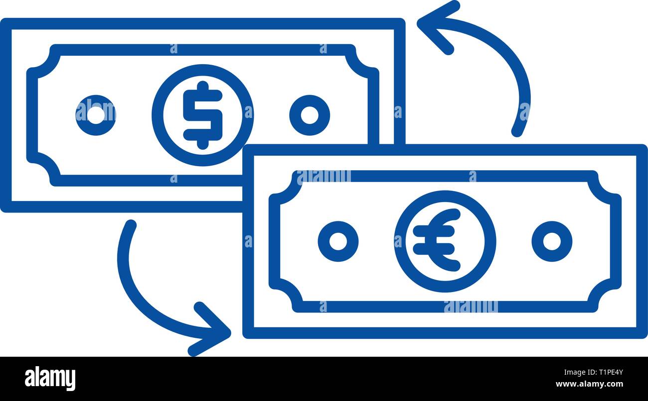 Currency exchange line icon concept. Currency exchange flat vector ...