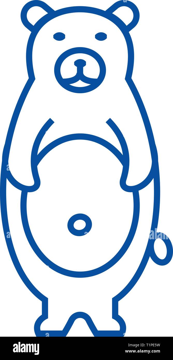 Cute bear line icon concept. Cute bear flat vector symbol, sign ...