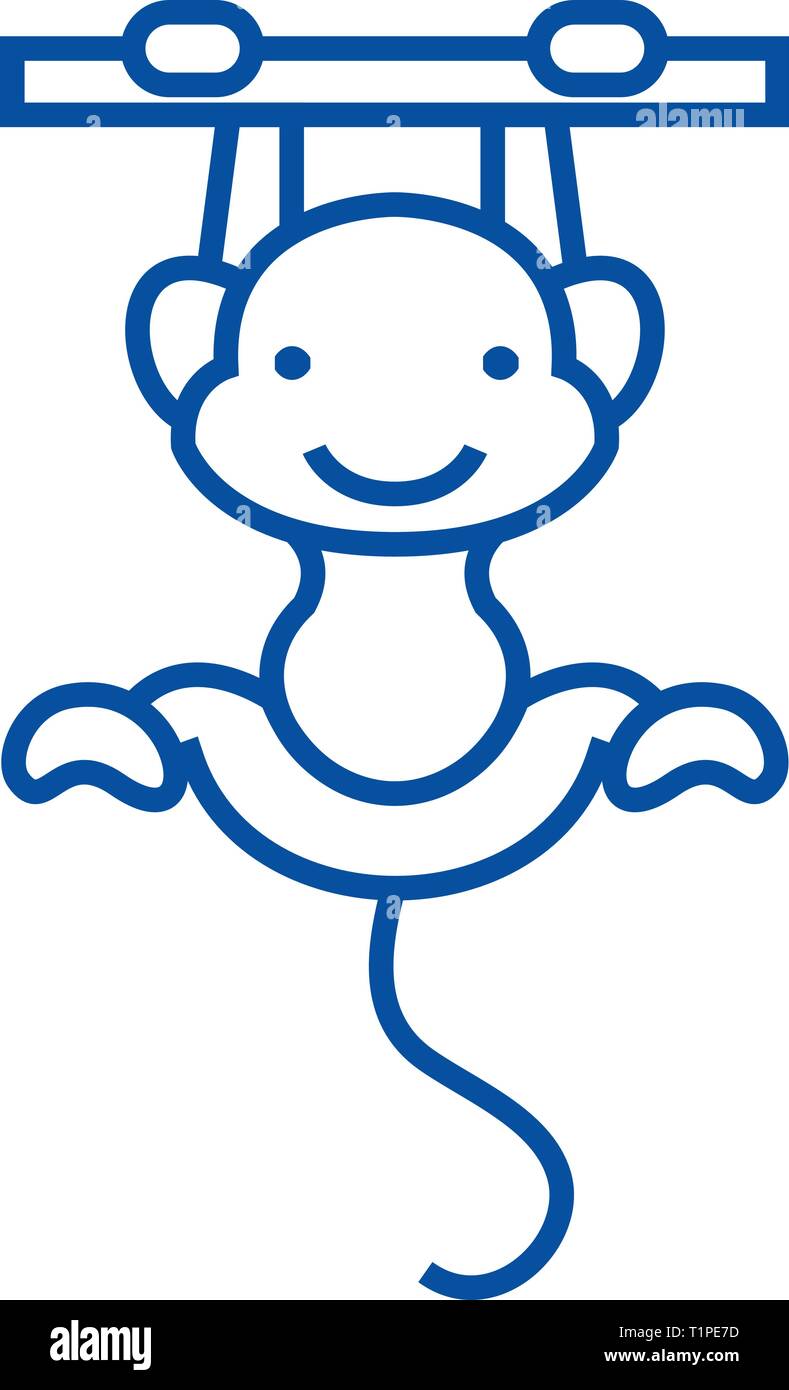 Cute monkey line icon concept. Cute monkey flat vector symbol, sign ...