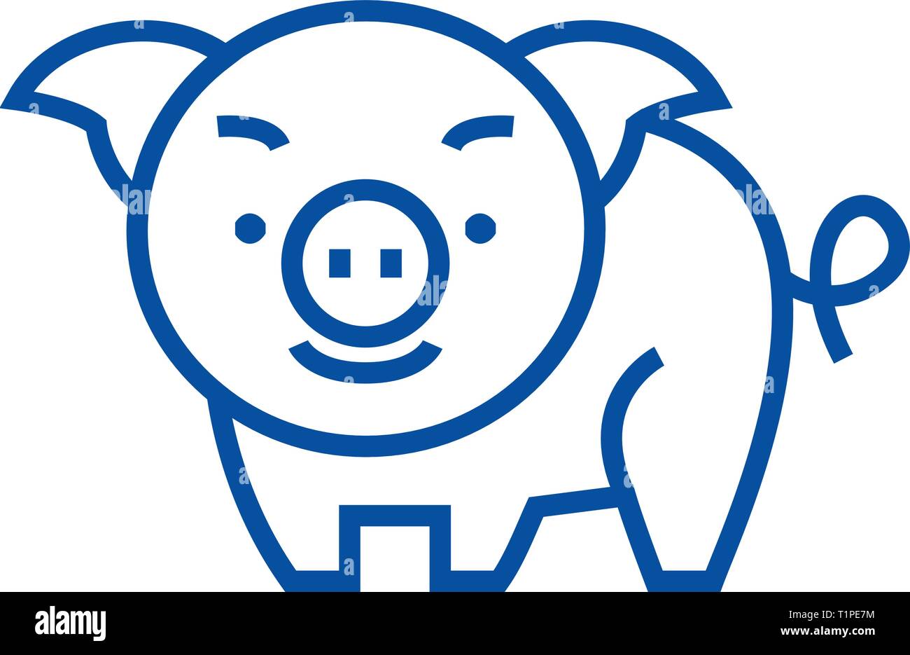 Cute pig line icon concept. Cute pig flat vector symbol, sign, outline ...