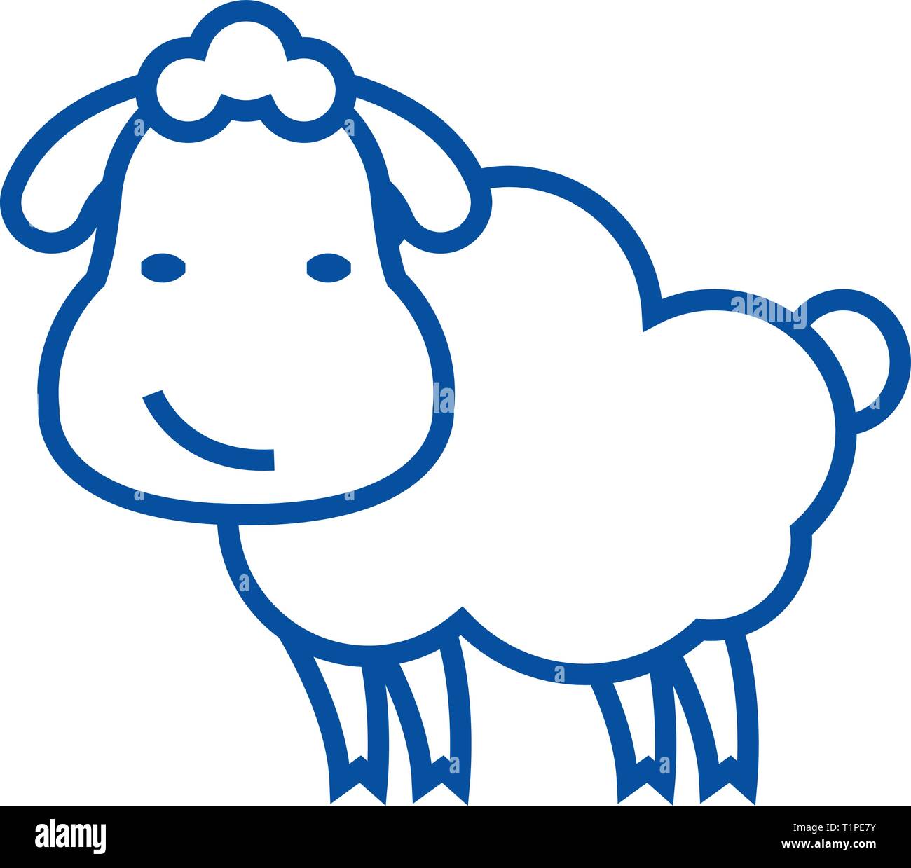 Cute sheep line icon concept. Cute sheep flat vector symbol, sign ...