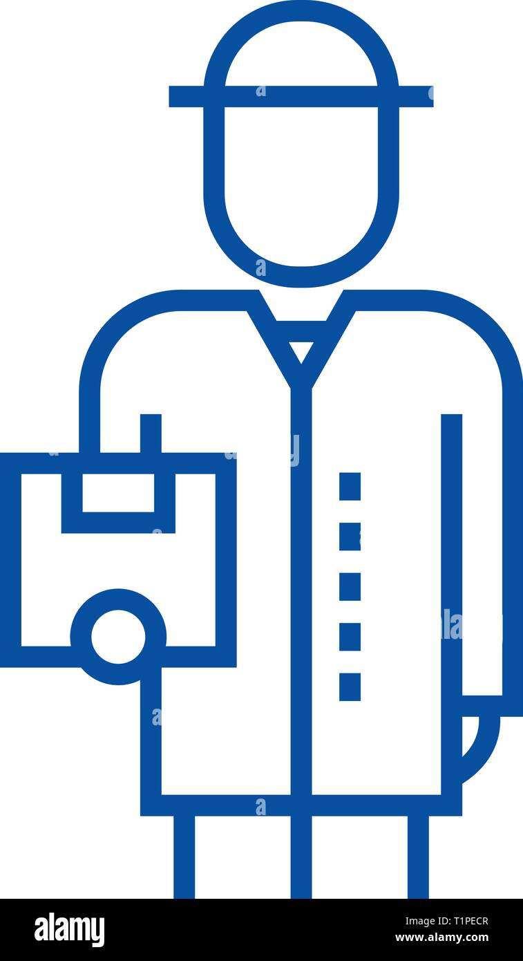 Delivery man with box line icon concept. Delivery man with box flat ...