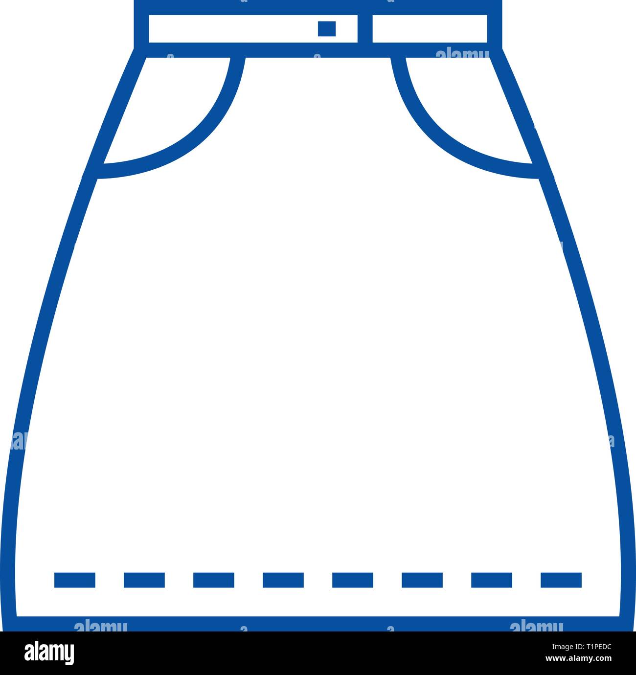 Denim skirt line icon concept. Denim skirt flat vector symbol, sign ...